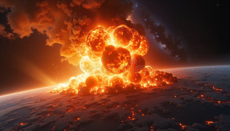 Fiery Explosion on Alien Planet Surface, Apocalyptic Science Fiction ...