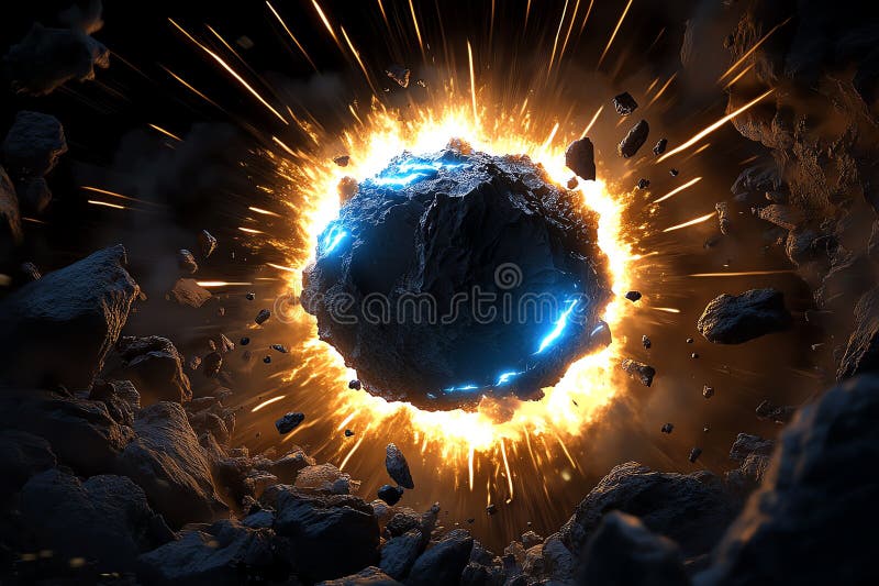 A Fiery Explosion Erupts from a Large Asteroid, Sending Debris Flying ...