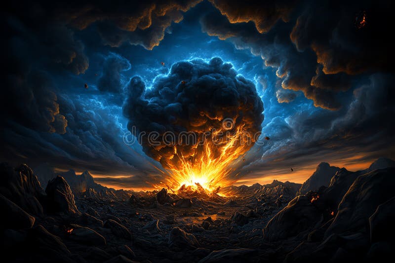 A Fiery Explosion Erupts in the Sky, Casting a Dark Shadow Over a ...