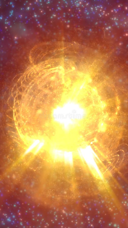 Fiery Explosion with Golden Light Particles Spreading in a Cosmic Space ...