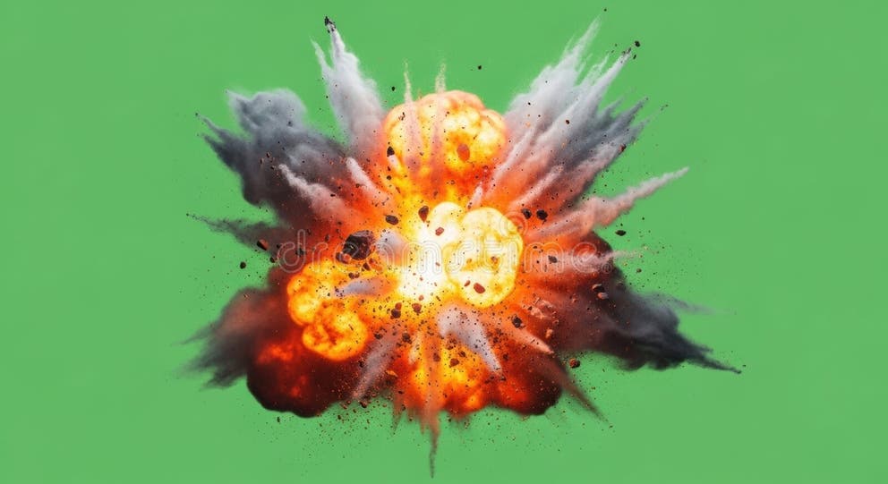 Fiery Explosion on a Green Screen Background Stock Illustration ...