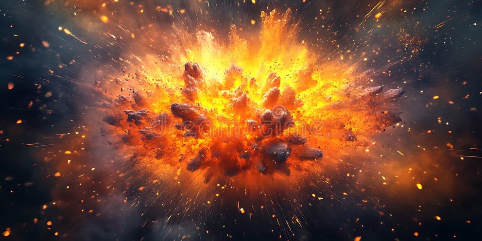 Fiery Explosion Intense Blast Burning Debris Cosmic Fireball Dramatic ...
