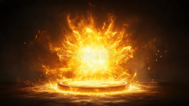 Fiery Explosion: Intense Energy Burst and Dynamic Fire Ring in Dark ...