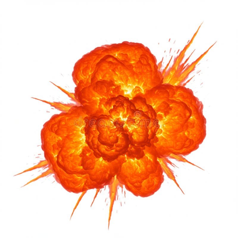 Fiery Explosion Isolated on White Background Powerful Blast Red Orange ...