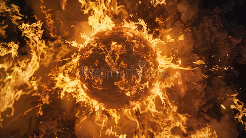 A Fiery Explosion with a Large Orange Ball in the Center Stock ...