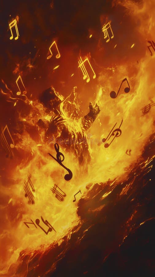 Fiery Explosion of Music Notes in Blazing Chaos Stock Illustration ...
