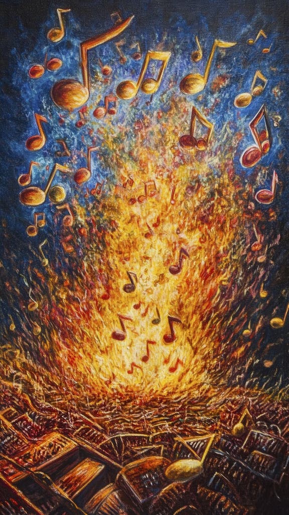 Fiery Explosion of Musical Notes Cascading Downward Stock Illustration ...