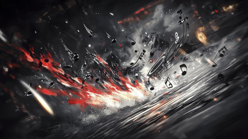 Fiery Explosion of Musical Notes in Dramatic Expression Stock ...