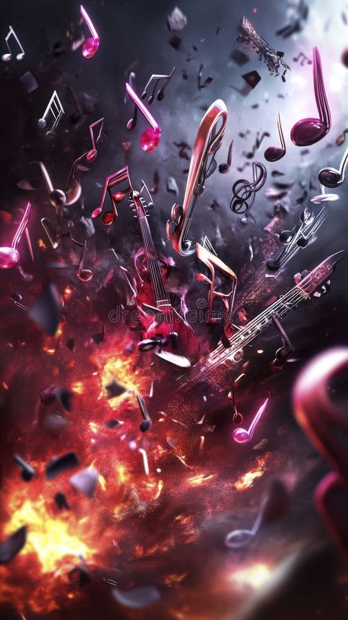 Fiery Explosion of Musical Notes in Dynamic Motion Stock Illustration ...