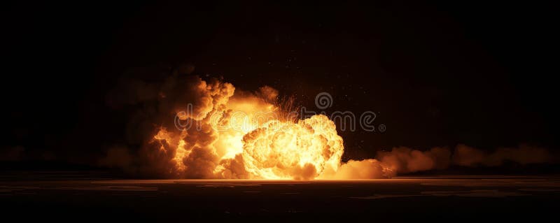 Fiery Explosion at Night in a Barren Landscape, Dramatic Scene ...