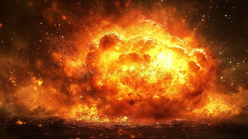 Fiery Explosion, Night Sky Background, Destructive Force, VFX Use Stock ...