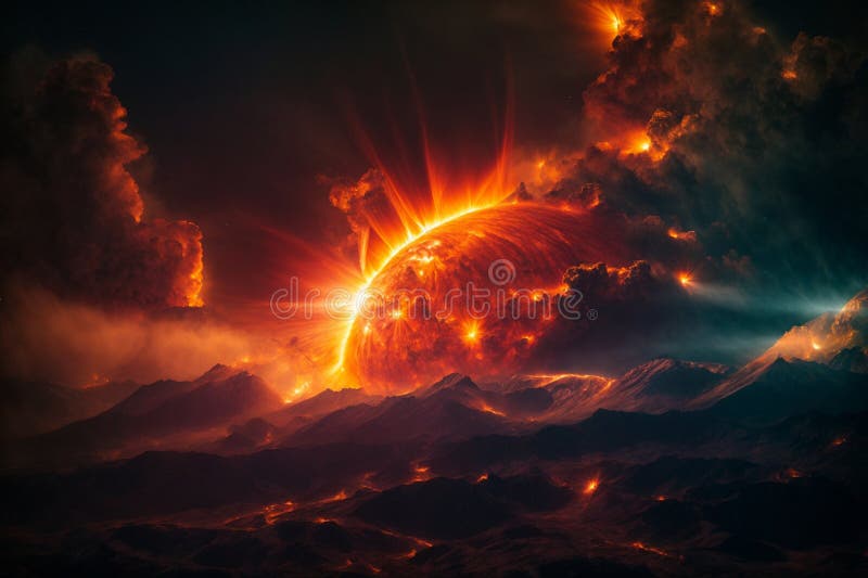 Fiery Explosion in the Night Sky Stock Illustration - Illustration of ...