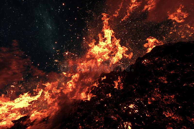 Fiery Explosion in the Night Sky Stock Illustration - Illustration of ...