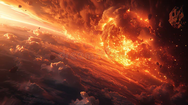 Fiery Explosion in the Outer Space Clouds during the Day Stock Photo ...