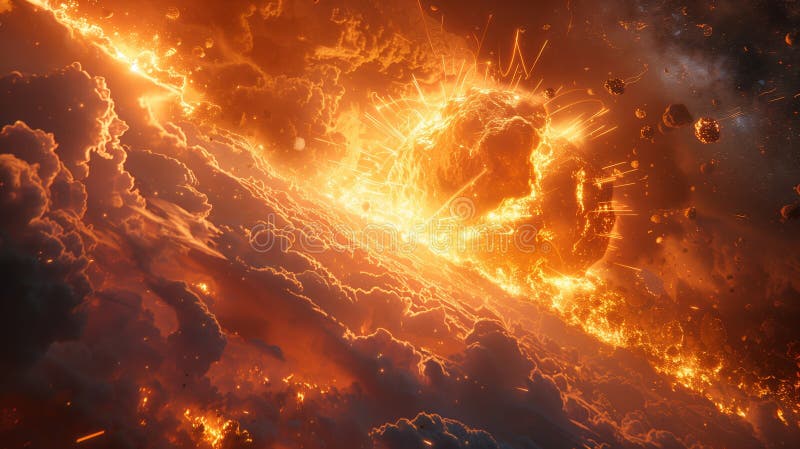 Fiery Explosion in the Outer Space Clouds during the Day Stock Image ...