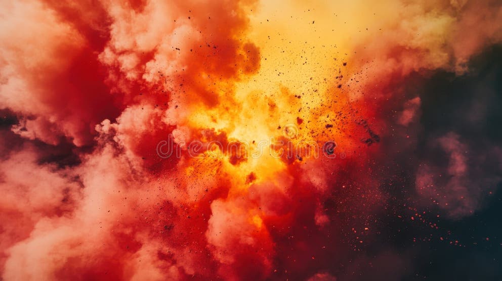 Fiery Explosion, Red and Orange Smoke Explodes with Debris, Intense ...
