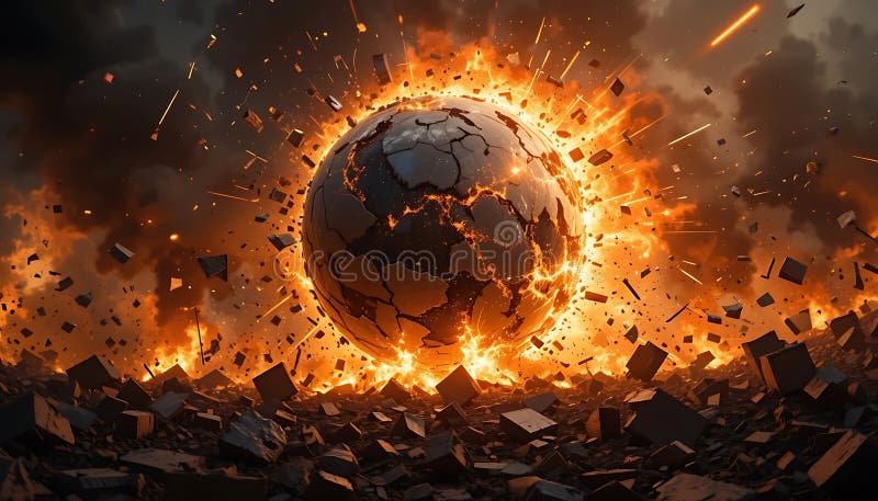 Fiery Explosion of a Shattered Planet, Cosmic Destruction Stock ...
