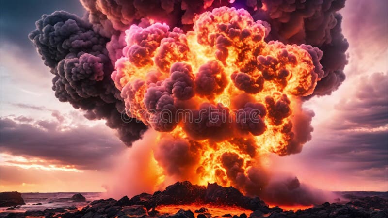 Fiery Explosion with Smoke and Clouds Stock Video - Video of coast ...