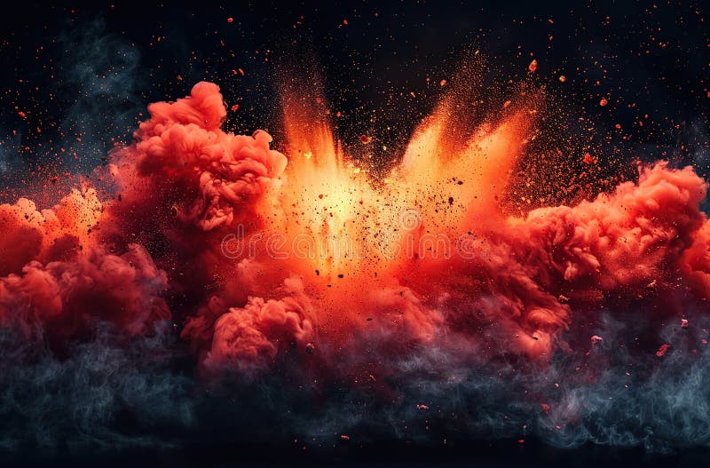 Fiery Explosion with Smoke and Sparks Stock Illustration - Illustration ...