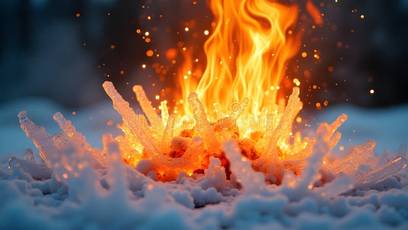 A Fiery Explosion Surrounded by Frozen Shards of Ice Stock Illustration ...