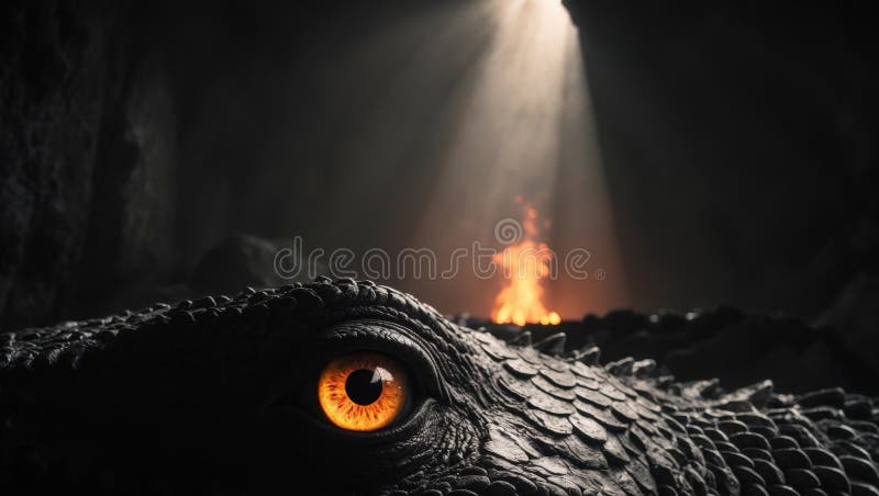 Fiery Eye of a Mythical Beast in a Dark Cave. Stock Image - Image of ...