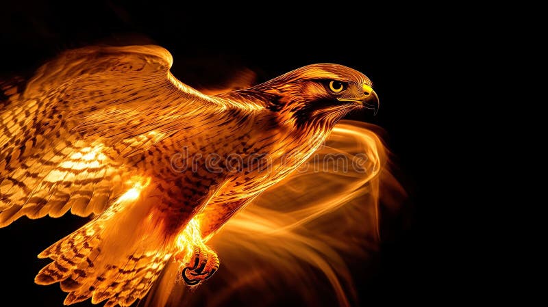 Fiery Falcon Soaring, Dark Background, Graphic Design Stock Photo ...