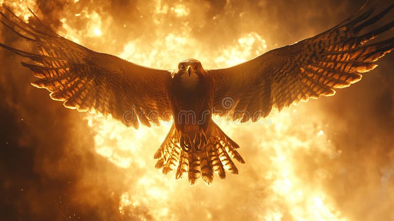 Fiery Falcon Soaring through Inferno Stock Illustration - Illustration ...