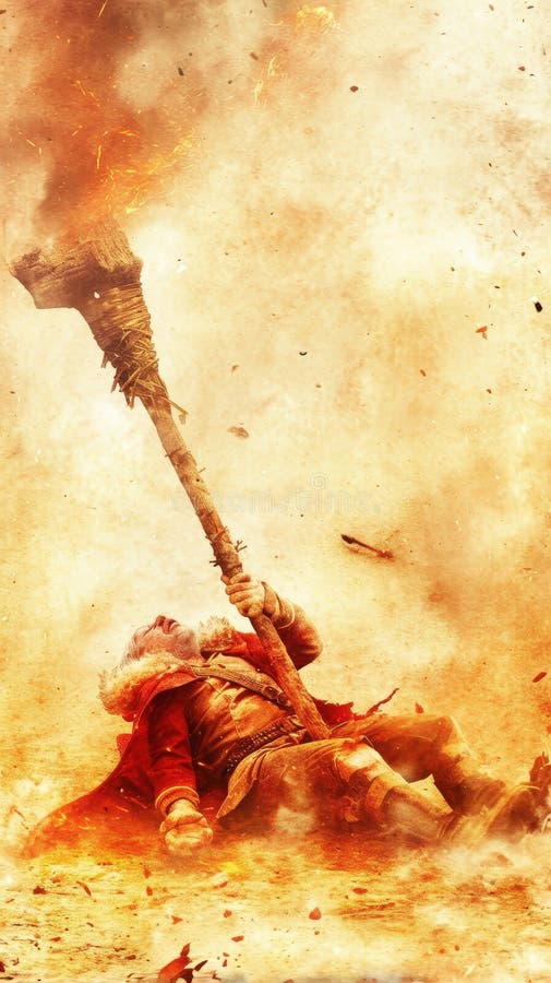 Fiery Fall of the Warrior King Stock Illustration - Illustration of ...