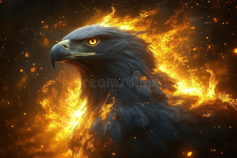 Fiery Fantasy Eagle Dominates Space Background. Powerful Creature ...