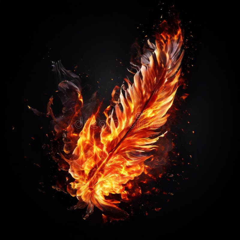 Fiery Feather Burning with Intense Orange and Red Flames Stock Image ...