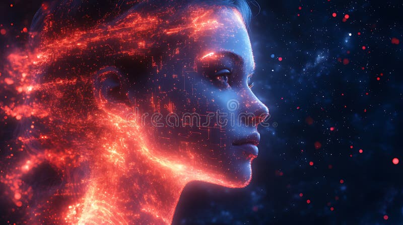 Fiery Female Profile Portrait, Digital Art Stock Illustration ...