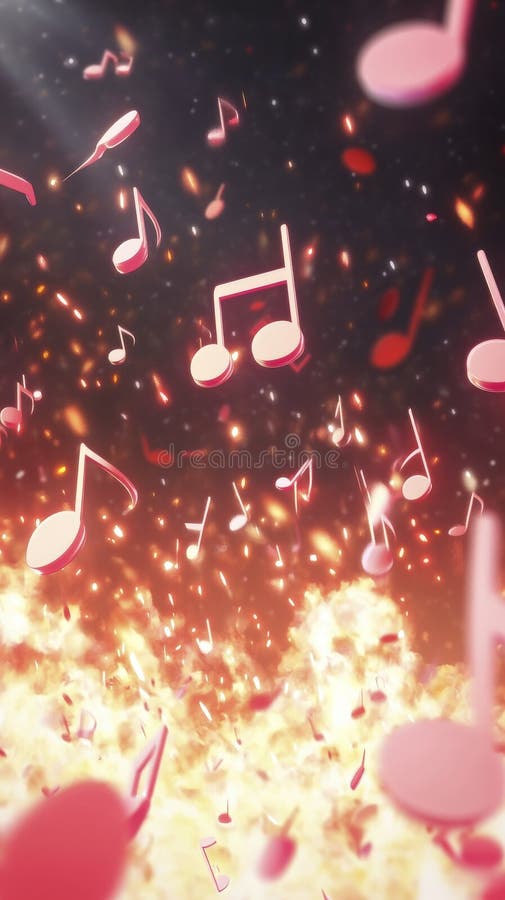 Fiery Field of Floating Music Notes and Sparks Stock Illustration ...