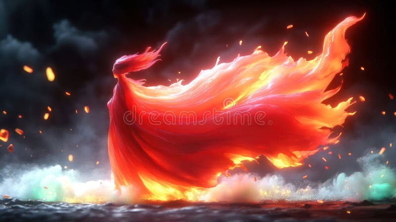 A Fiery Figure Enveloped in Flames Stands Against a Dramatic, Smoky ...
