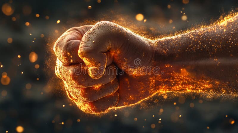 Fiery Fist: Glowing Hand and Sparks, Dark Background Stock Illustration ...