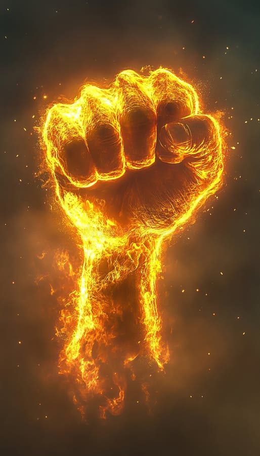 Fiery Fist of Power on Dark Background Symbol of Strength, Courage, and ...