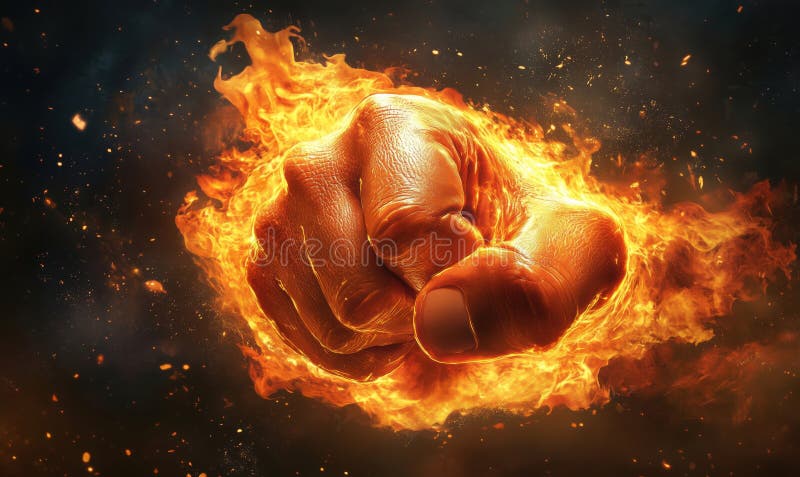 Fiery Fist Symbolizing Strength and Power with Dynamic Flames and ...