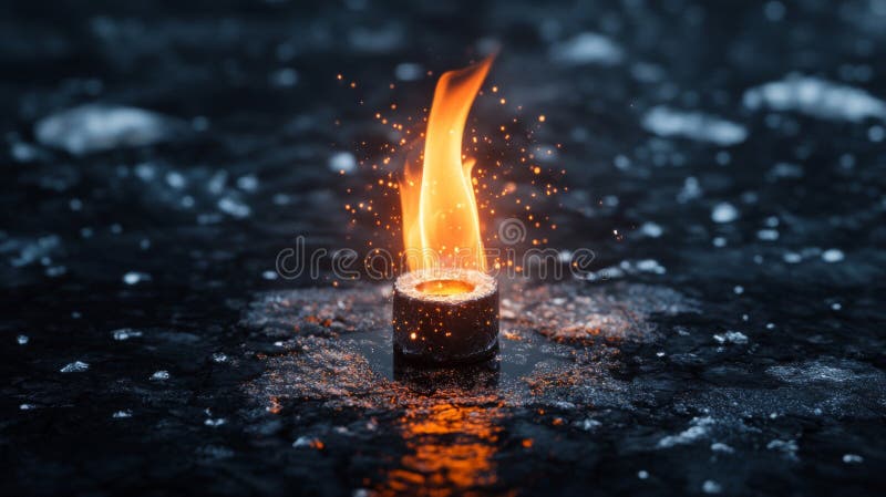 Fiery Flame on Icy Surface at Night Stock Illustration - Illustration ...