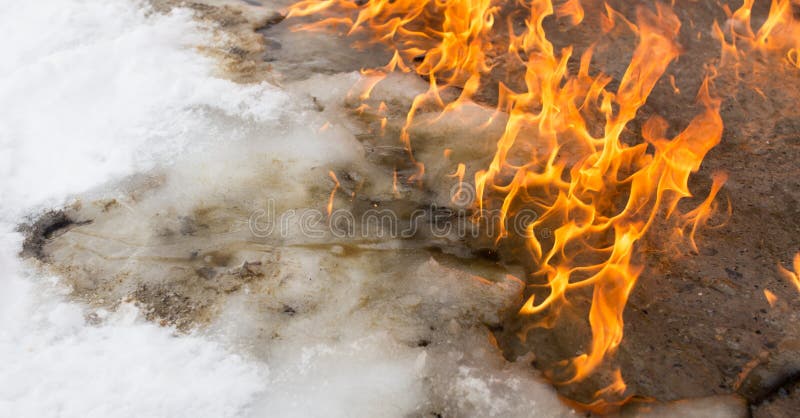 Fiery Flame on the White Snow in Winter Stock Photo - Image of accident ...
