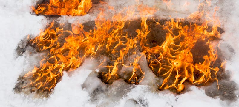 Fiery Flame on the White Snow in Winter Stock Image - Image of spark ...
