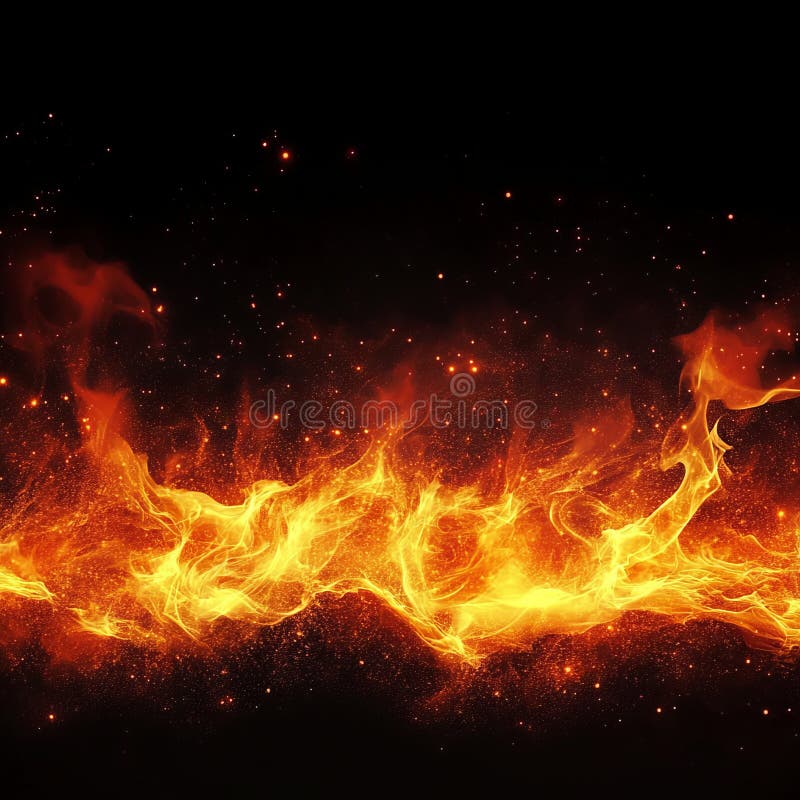 Fiery Flames on Black Background, Abstract Fire Texture, Burning Hot ...