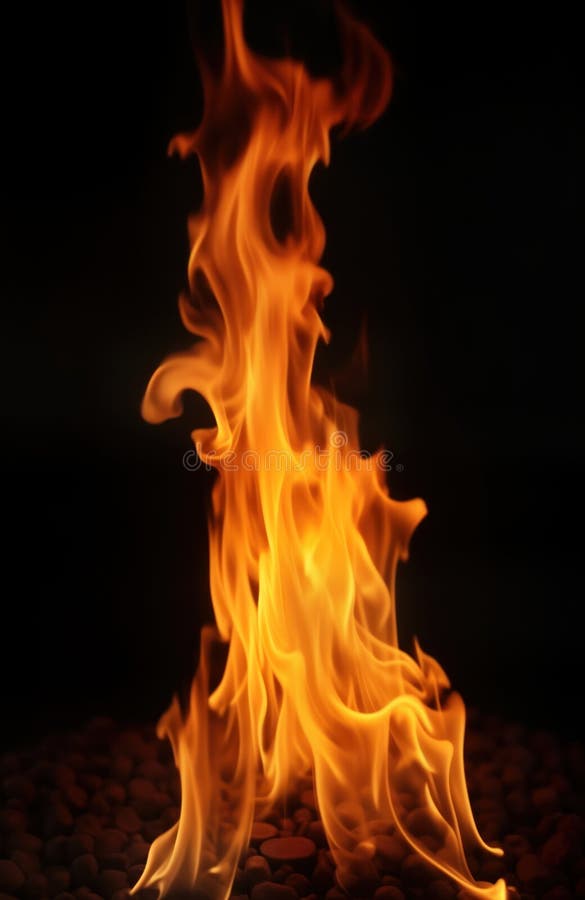 Fiery Flames Blaze Against Dark Background. Abstract Fire Pattern Glows ...