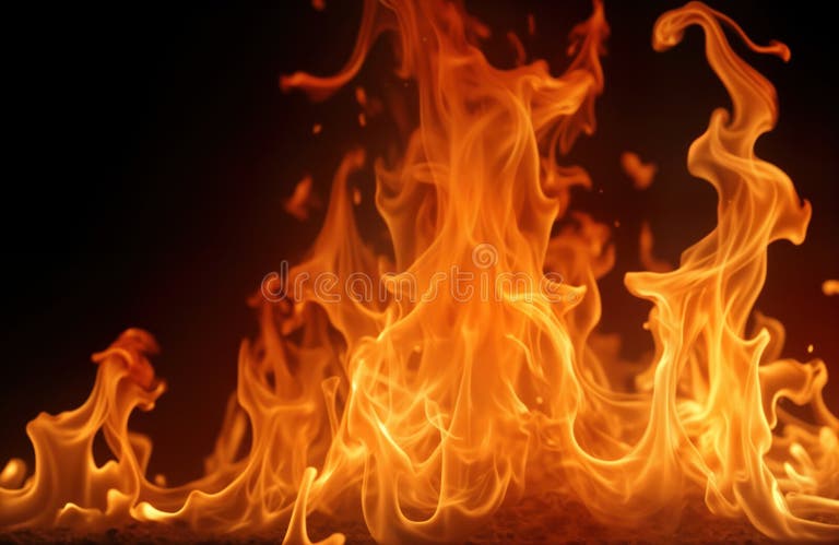 Fiery Flames Blaze Intensely Against Black Backdrop. Abstract Fire ...