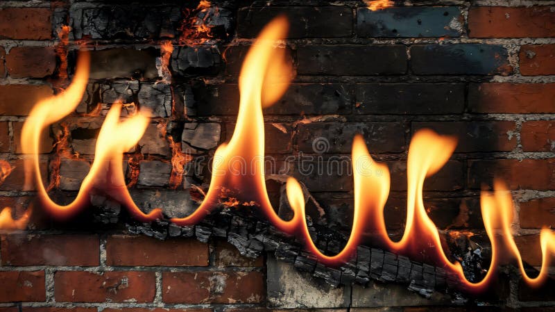 Fiery Flames Burning on a Brick Wall, Dramatic High Quality Image Stock ...