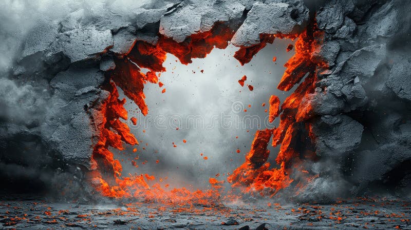 Fiery Flames Burning Brightly Inside a Dark Cave Setting Creating a ...