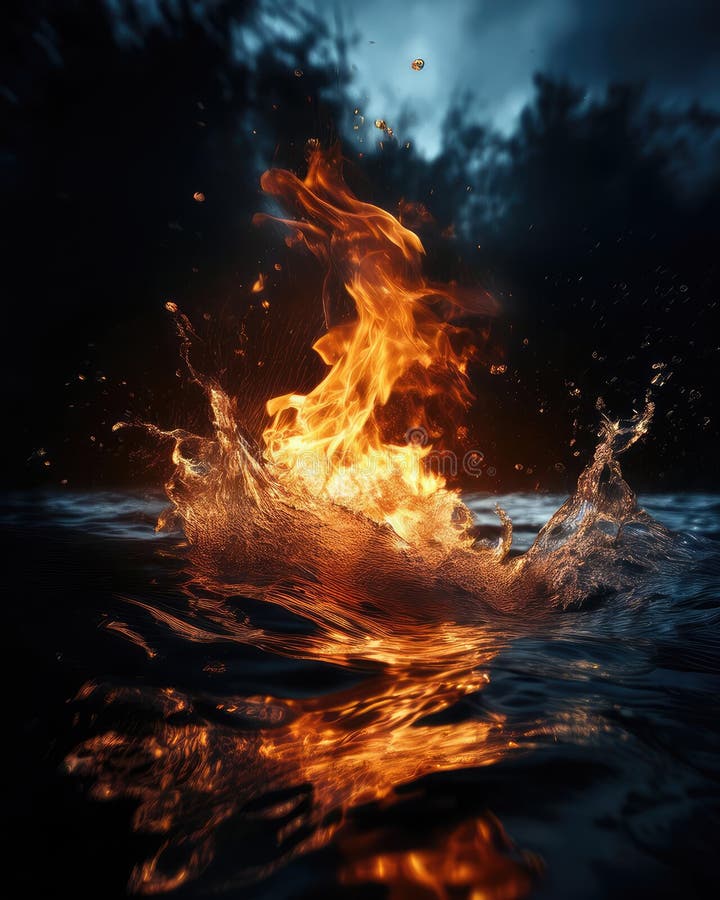 Fiery Flames Clash with Surging Water in a Dynamic Battle of Elements ...