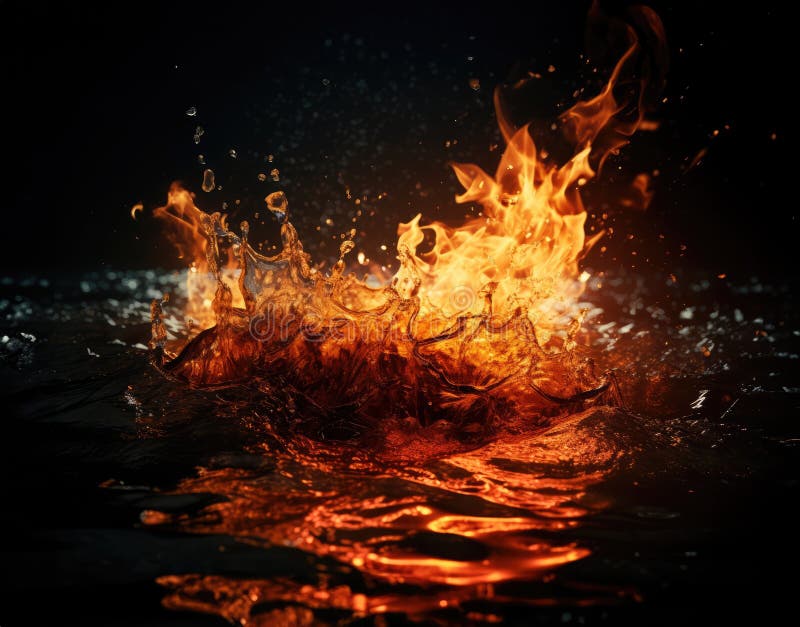 Fiery Flames Clash with Surging Water in a Dynamic Battle of Elements ...