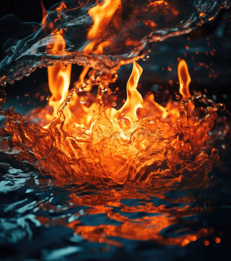 Fiery Flames Clash with Surging Water in a Dynamic Battle of Elements ...