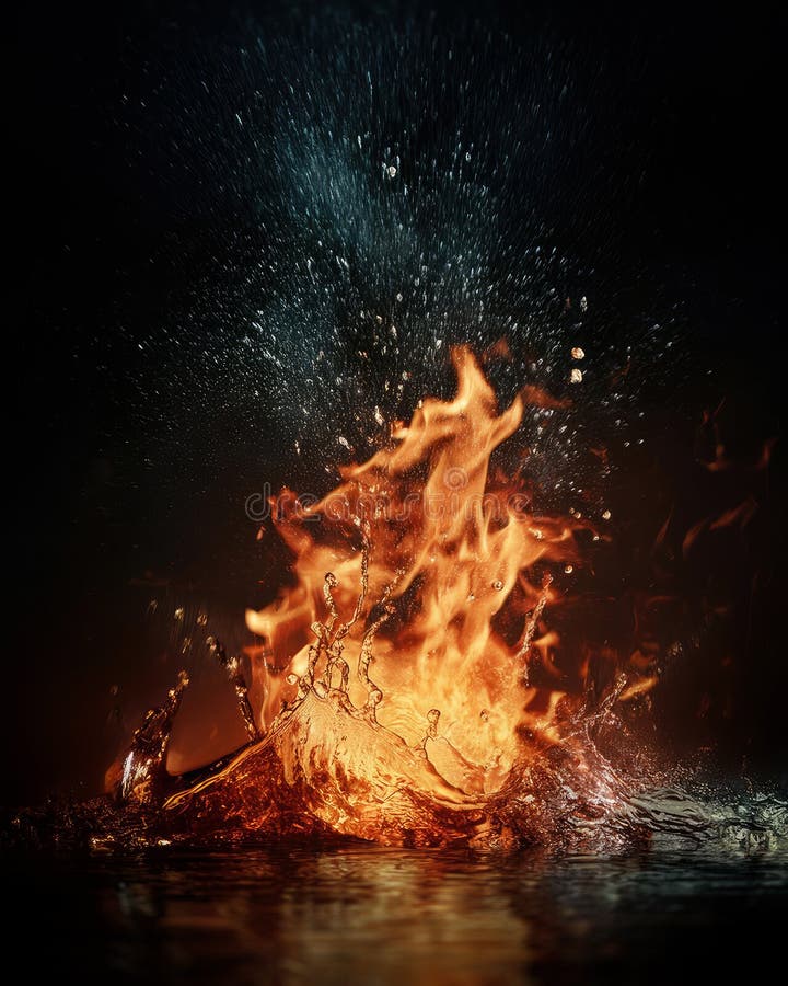 Fiery Flames Clash with Surging Water in a Dynamic Battle of Elements ...