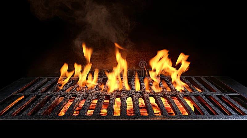 Fiery Flames Dancing on a Hot Bbq Grill with Smoke Stock Photo - Image ...