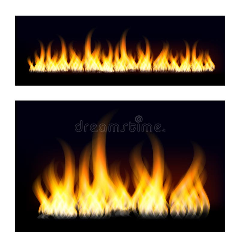 Fiery Flames on a Dark Background. Fire Bonfire. Vector Illustration ...